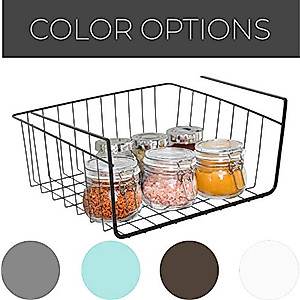Smart Design Undershelf Storage Basket - Small - Snug Fit Arms - Steel Metal Wire - Rust Resistant - Under Shelves, Cabinet, Pantry, and Shelf Organization - 12 x 5.5 Inch - Black