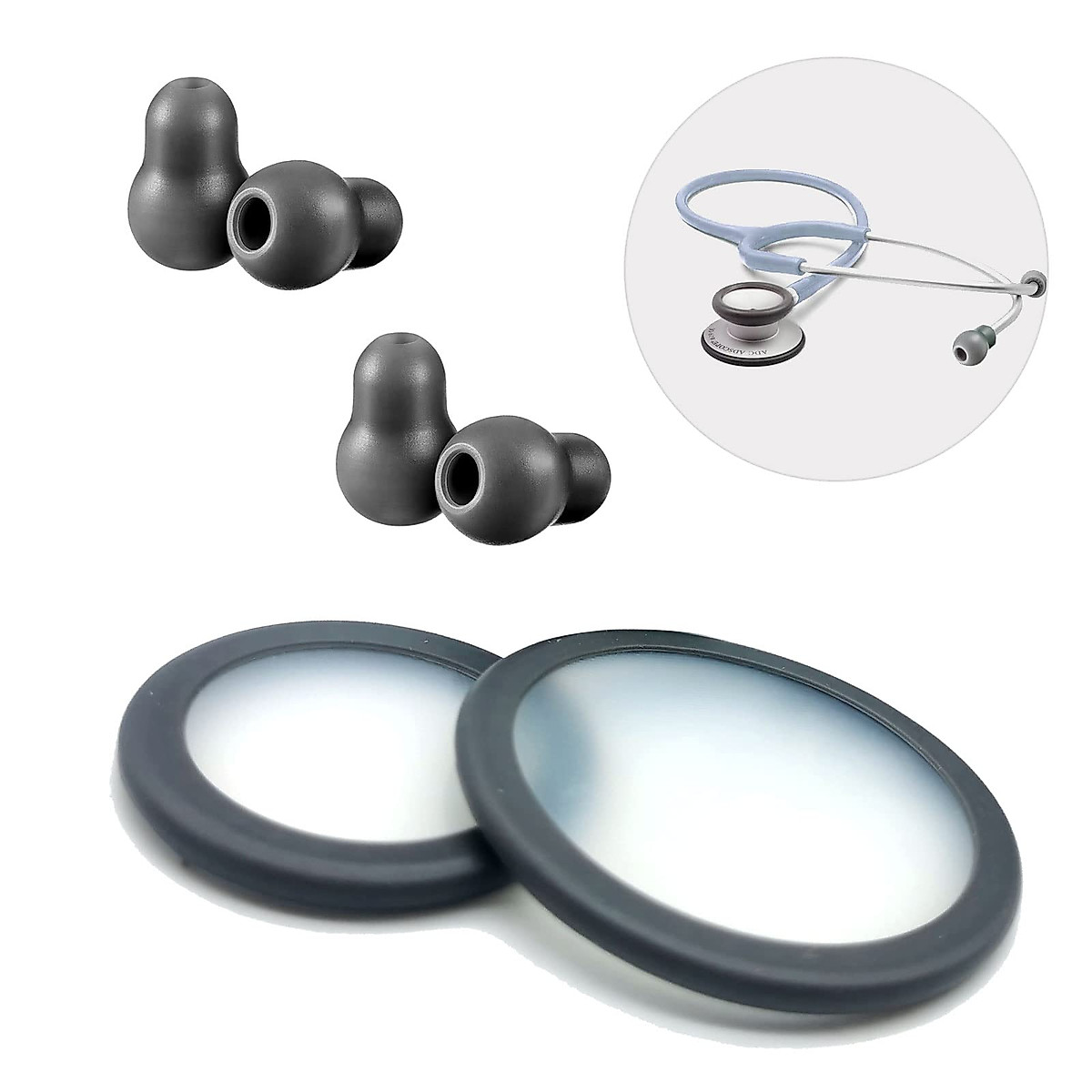 Decaw Stethoscope Replacement Parts Diaphragm and Ear Tips Kit, Adult Pediatric Covers With Silicone Earpieces Repair Accessories Fits Littman Classic Ⅲ 3, Cardiology Ⅲ 3 & Ⅳ 4 Stethoscope（Gray）