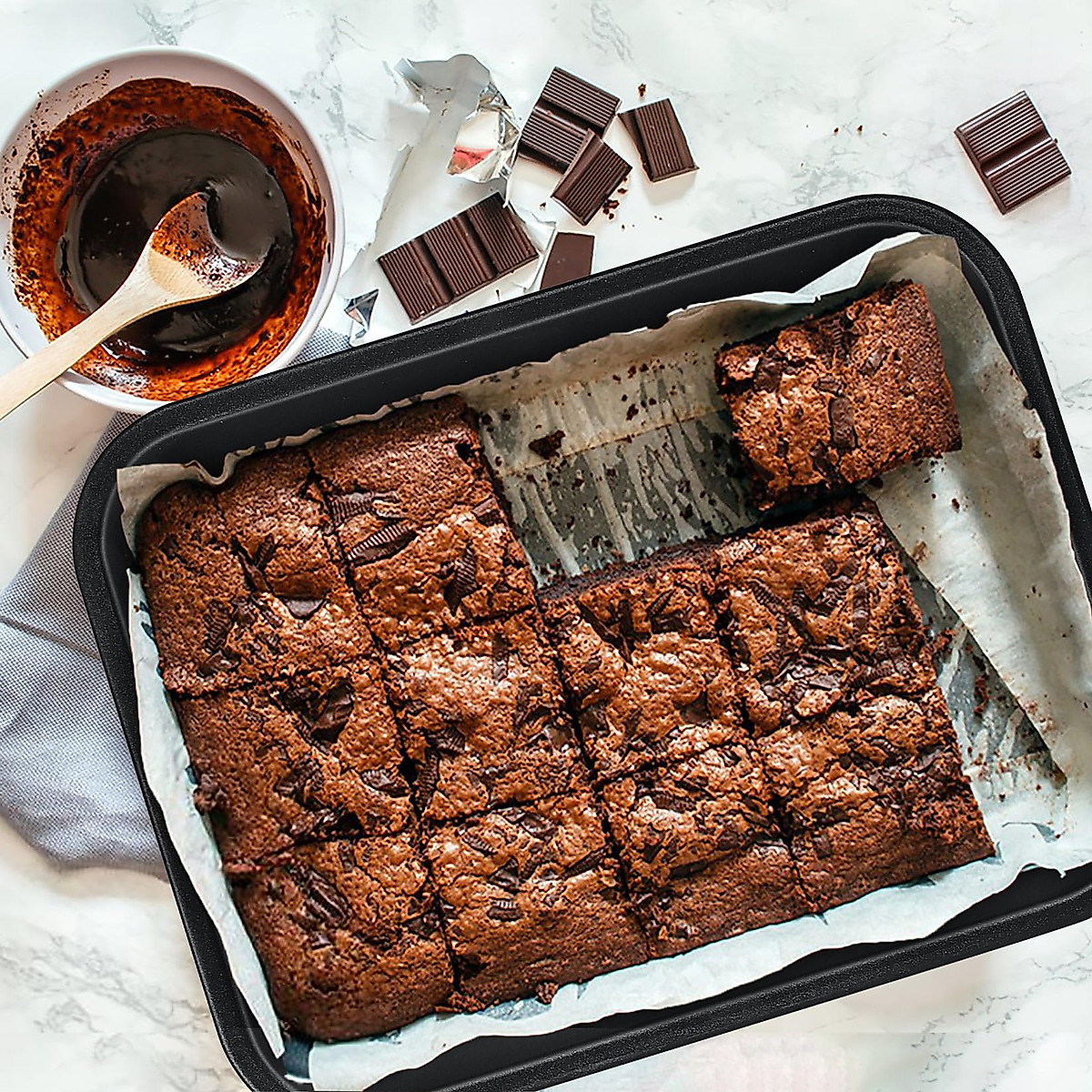 P&P CHEF 12.7 Inch Lasagna Pan, Nonstick Rectangular Baking Cake Pan for Brownie Lasagna, Deep Roasting Pan for Oven Use, Stainless Steel Core & 3.2 Inch Deep Side, Healthy & Sturdy, Black