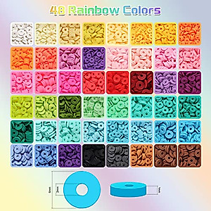 LXUEO Clay Beads 9800 Pcs Bracelet Making Kit, 48 Colors Polymer Clay Beads for Bracelets Jewelry Making Kit, with Spacer Heishi Beads Pendant Charms Kit Scissors and Elastic Strings,Gift for Girls