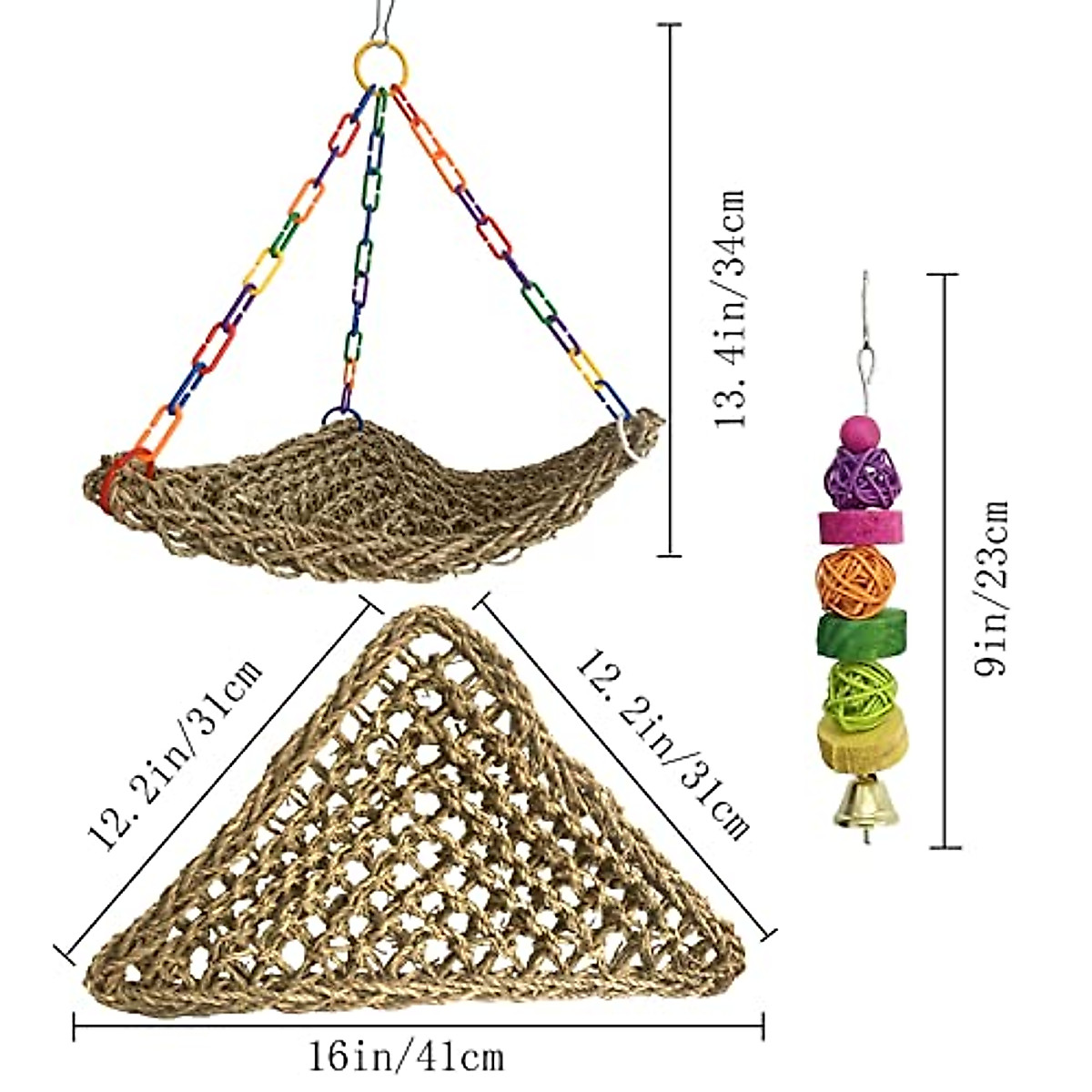 MUYG Bird Swing Toys, Birds Edible Seagrass Swing Hammock Mat Parrot Lounger with Toys Handmade Woven Hanging Hammock for Lovebird Cockatiel Canary Parakeets Finch Budgie(2 Pcs)