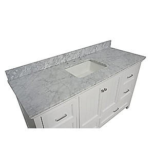 Kitchen Bath Collection Paige 60-inch Single Bathroom Vanity (Carrara/White): Includes White Cabinet with Authentic Italian Carrara Marble Countertop and White Ceramic Sink
