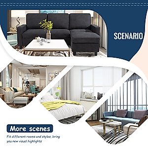 JY QAQA Convertible Sectional Sofa Couch, L-Shaped Couch with Modern Linen Fabric 4-Seat Wide Reversible Chaise for Small Space（Charcoal）
