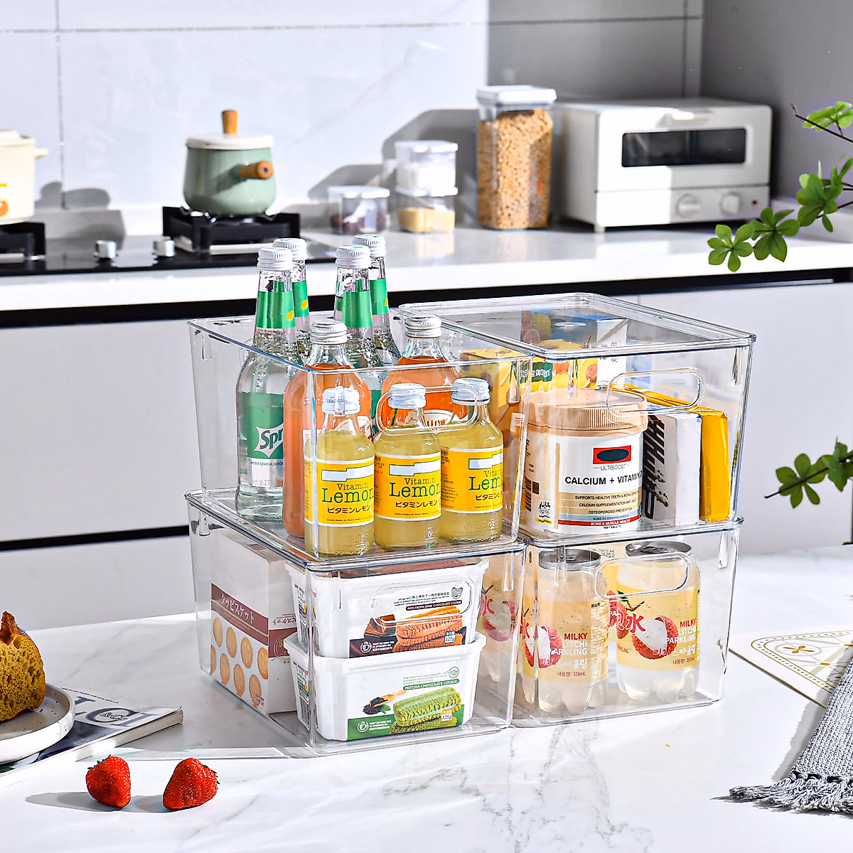 6 Pack Clear Storage Bins with Lids, 7 Quart Stackable Storage Boxes for Storage and Organization, Plastic Storage Containers with Lids, Plastic Bins with Handles for Office, Bedroom, Study Room