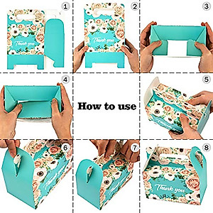 WRAPAHOLIC 24 Pack Thank You Treat Boxes - Blue Boho Floral Design Cardboard Box, Perfect for Wedding, Birthday, Celebrating and Party - 6.25 x 3.5 x 3.5 Inch Each