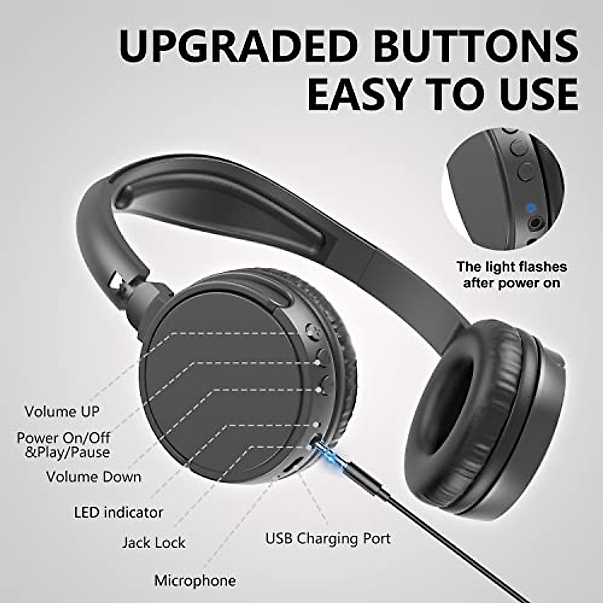 AUOUA Bluetooth Headphones On-Ear Foldable Wireless Headset with Mic,Soft Earmuffs&Light Weight Over Ear Headphones with Deep Bass for Home School Office Travel(Black)