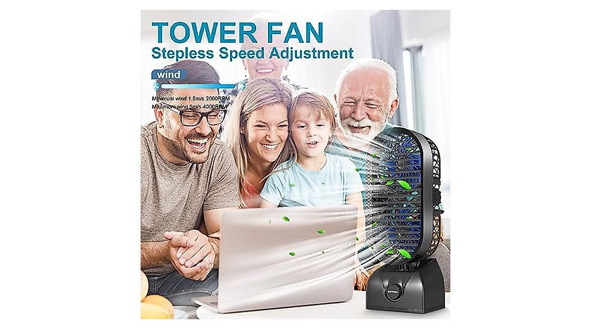 Rechargeable Small Tower Fan - 30Hrs Quiet Cooling
