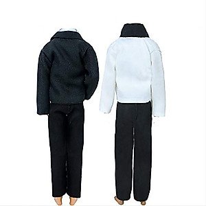 BJDBUS 2 Sets Formal Office Suits Including Black Coat , White Coat , White Shirt with Bow-Knot , Black Trousers Groom Wedding Tuxedo for 11.5 Inch Boy Doll Clothes