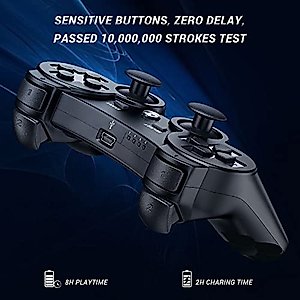 Controller 2 Pack for PS3 Wireless Controller for Sony Playstation 3, Double Shock 3, Bluetooth, Rechargeable, Motion Sensor, 360° Analog Joysticks, Remote for PS3, 2 USB Charging Cords, Black