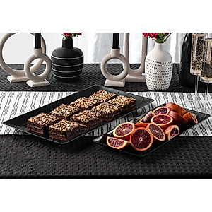Plastic Serving Tray, Black Wood Pattern Party Platters, Disposable Premium Durable Plastic, 17" x 9" Rectangular Serving Tray, 5 Pack - Posh Setting