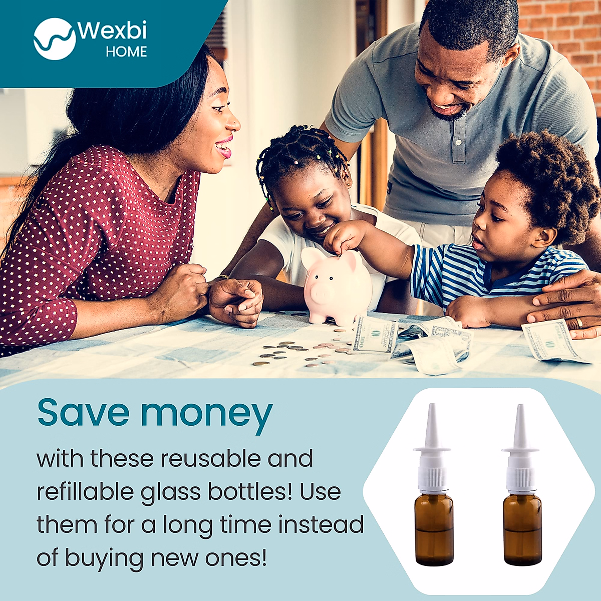 Amber Glass 2- Pack Nasal Spray Bottle 1 oz, Empty, Press Spray Head Refillable, Travel Sized 30 ml vials - No Labels