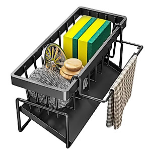 Generic Kitchen Sink Sponge Rack with Auto Drain Kitchen Sink Caddy, Rust Resistant Kitchen Sink Organizer, Sink Ballerina Kitchen Sink Countertop Organizer - Create a Tidy Kitchen, black, JZ-black01