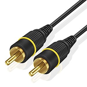 TNP Products Subwoofer S/PDIF Audio Digital Coaxial RCA Composite Video Cable (50 Feet) - Gold Plated Dual Shielded RCA to RCA Male Connectors - Black