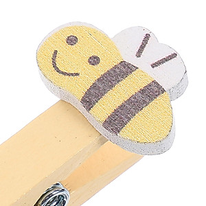 Garneck 40 PCS Wood Clothespin Bee Wooden Food Peg Cartoon Wood Clips for Hanging Clothes Pictures Photo Outdoor Indoor