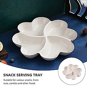 DOITOOL Divided Serving Tray Wheat Straw Appetizer Serving Dish 4 Section Cake Dessert Condiment Snacks Fruits Tray Platter for Nuts Candy Chips Heart White