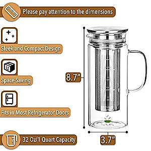 BTaT- Cold Brew Coffee Maker, 1 Quart,32 oz Iced Coffee Maker, Iced Tea Maker, Airtight Cold Brew Pitcher, Coffee Accessories, Cold Brew System, Cold Tea Brewing, Coffee Gift