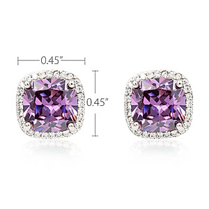Square Violet Stud Earrings Micro Paved AAA CZ Jewelry Wedding Party Prom For Women (Purple)
