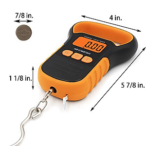 Portable Fishing Scale, Easy to Read, 110lbs/50kg, Digital Fishing Scale with Tape Measure, Large Backlight Display, 3 Weighing Units, Fishing Lanyard, Woven Strap, Tare Funcion