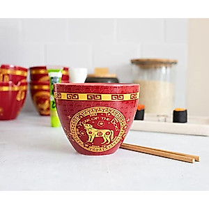 Boom Trendz Year Of The Dog Chinese Zodiac Ceramic Dinnerware Set Includes 16 Ounce Ramen Noodle Bowl and Red One Size