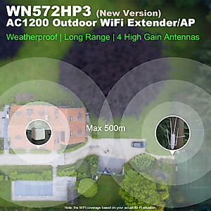 AC1200 Long Range Outdoor WiFi Extender Weatherproof with Ethernet Port & 4-Antenna, Dual-Band 2.4+5G 1200Mbps Outside PoE Access Point/Wireless Repeater/Internet Booster Network Amplifier (WN572HP3)