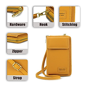 Eamom Cell Phone Wallet Womens Crossbody Purse Leather Slim Wallet for Women Cash Wallet Clutch Wallet Cell Phone Crossbody Bags (Yellow)
