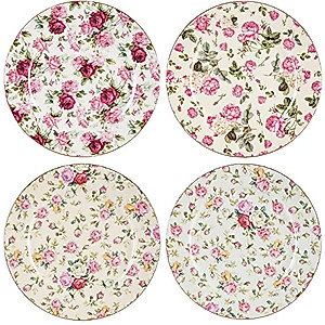 Gracie China Rose Chintz Porcelain 8-Inch Dessert Plate Set of 4, Assorted Four Designs