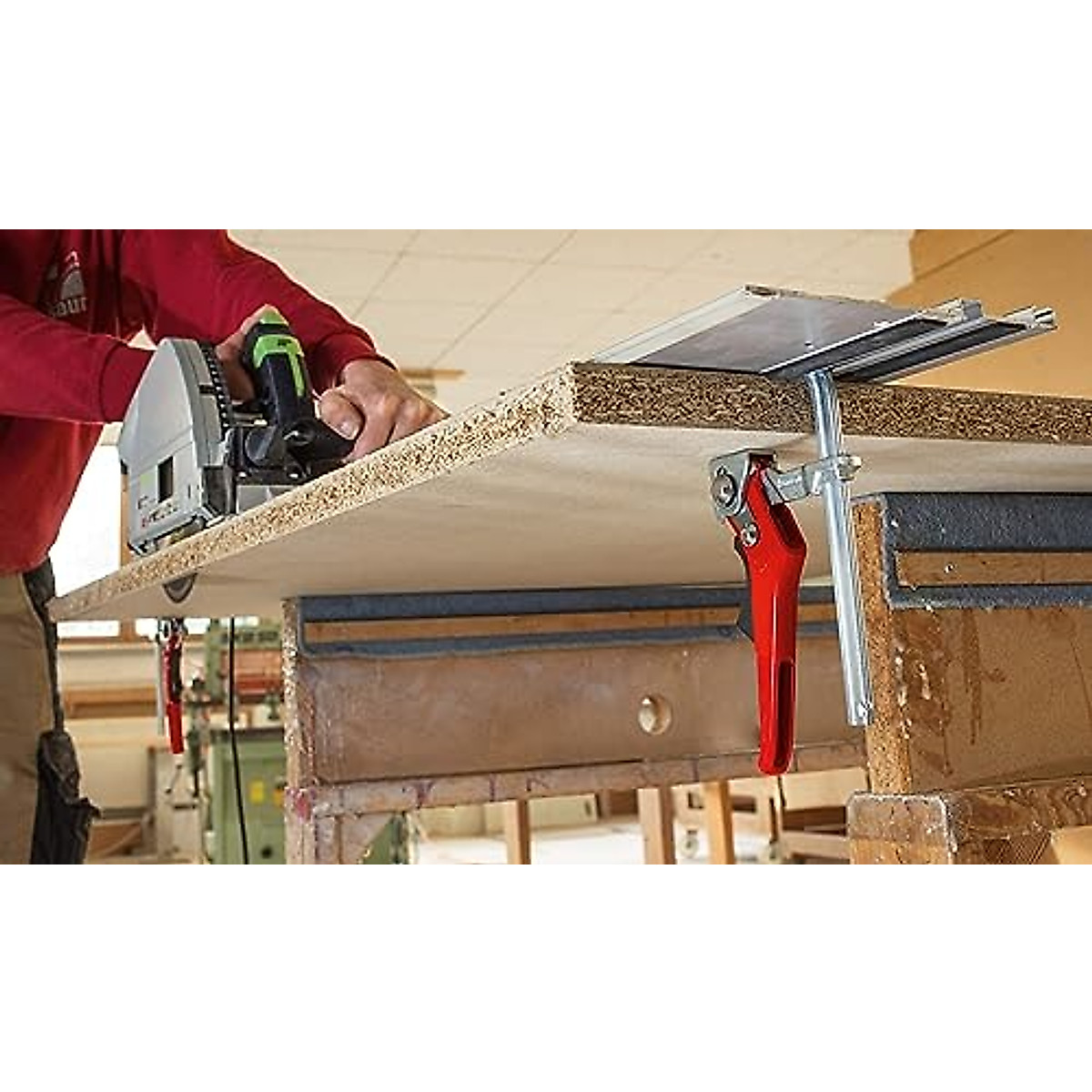 BESSEY GTR16S6H All Steel Ratcheting Table Clamp with 6 5/16 Capacity x 2 5/16 Throat Depth & 540 lb Clamping Force, Red/Silver