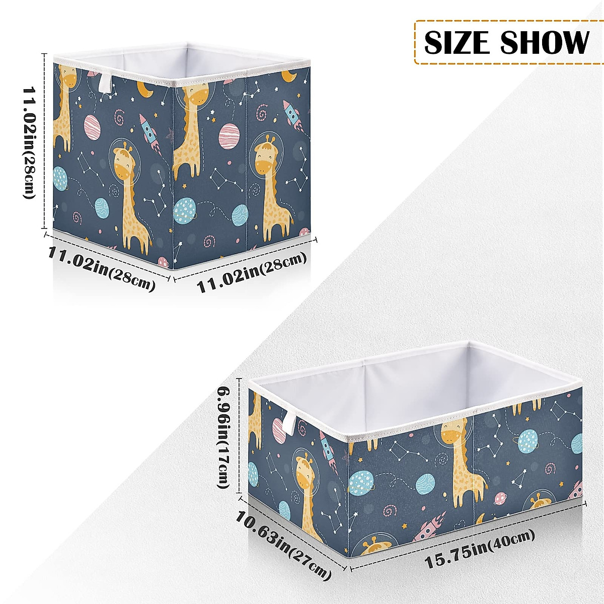 Cute Animals Giraffe Cube Storage Bin Collapsible Storage Bins Waterproof Toy Basket for Cube Organizer Bins for Kids Nursery Book Bathroom Closet Girls Boys - 11.02x11.02x11.02 IN