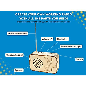 Pica Toys Wooden FM Radio Kit FM 88-108MHz - Science Experiment and Educational Project STEM Kit