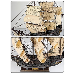 SAILINGSTORY Wooden Pirate Ship Model Black Pearl Model Ship Sailboat Decor Sea Chart Sails 20.5"
