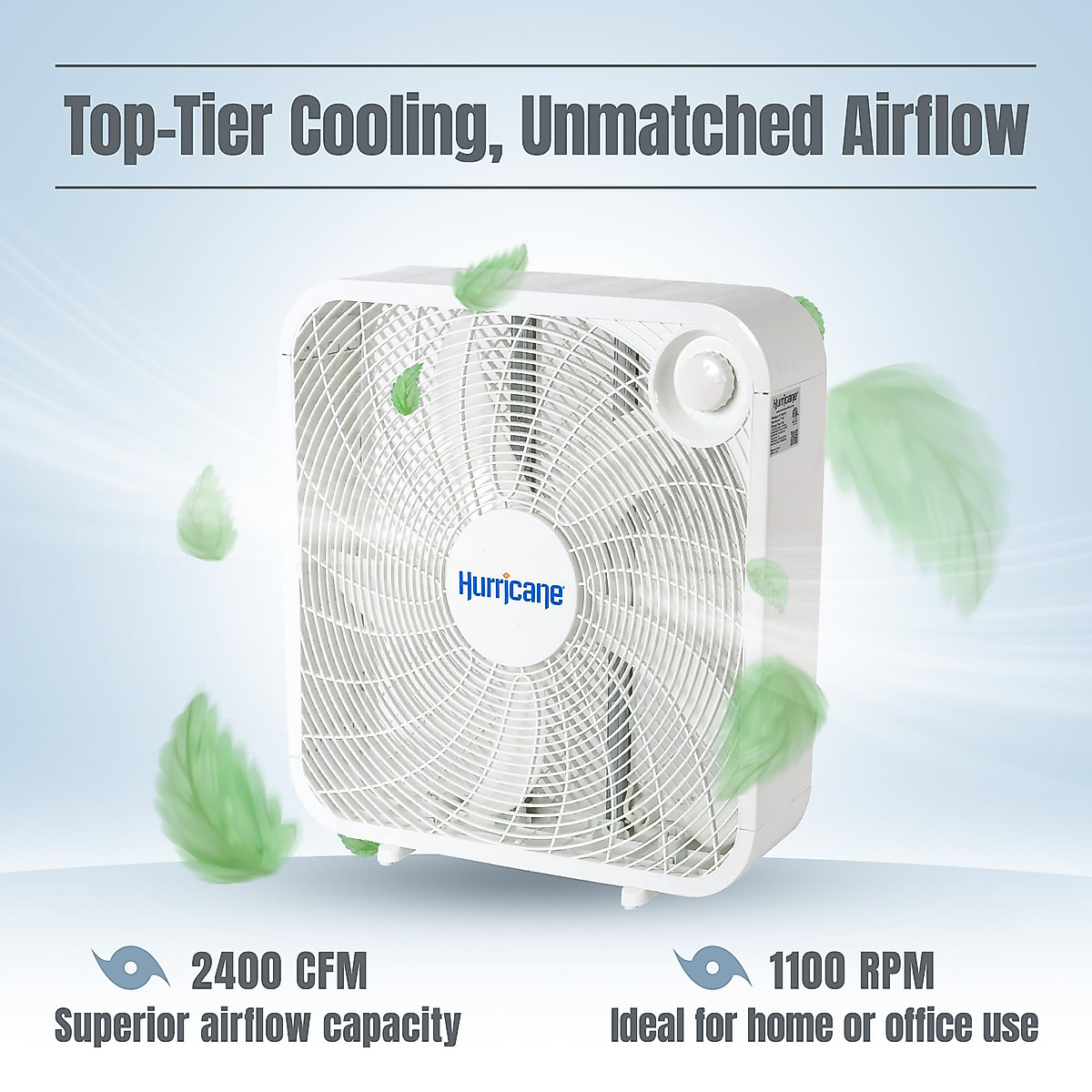 Hurricane Box Fan - 20 Inch, Classic Series, Floor Fan with 3 Energy Efficient Speed Settings, Compact Design, Lightweight - ETL Listed, White