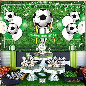 Soccer Happy Birthday Banner,Large Soccer Birthday Party Supplies Decorations Banner Backdrop Printed with Soccer Balloons for Boys Kids Teens Sport Themed Birthday Party Supplies Photo Background