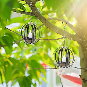 Hanging Solar Lights Outdoor - 2 Pack Small Metal Hanging Tree Lanterns with Retro Design for Patio, Yard, Pathway and Garden Candle Lanterns Retro Lights Decoration