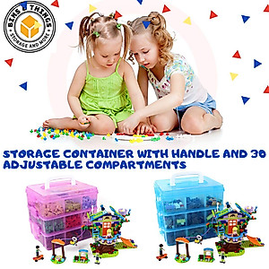 Bins & Things Stackable Toys Organizer Storage Case Compatible with BeyBlade, Hot Wheels, Lego Dimentions or Mini Toy Action Figures - Portable Adjustable Box w/Carrying Handle, Calico Critter