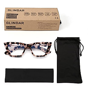 GLINDAR Cat Eye Blue Light Blocking Glasses Vintage Narrow Square Computer Eyeglasses Acetate Frame Tortoise