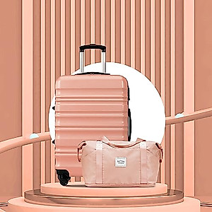 LONG VACATION Luggage Set 4 Piece Luggage Set ABS hardshell TSA Lock Spinner Wheels Luggage Carry on Suitcase (PINK, 6 piece set)