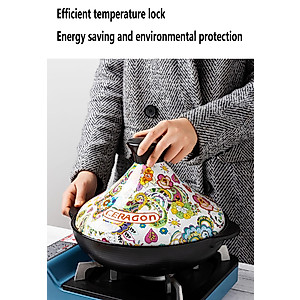 GFHVDC Moroccan Tagine, Enameled Cast Iron Cooking Pot, Flower Pattern Moroccan Tagine Pot Enameled Cast Iron Casserole Non Stick Saucepan Exotic Stew Pot with Lid