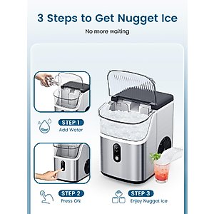 COWSAR Nugget Ice Makers Countertop, Soft Chewable Crushed Ice Maker Machine, Portable Pebble Ice Maker Countertop, 34Lbs/Day, Self-Cleaning, One-Button Operation Ice Machine for Home Kitchen Party