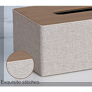 GOLRANLYE Tissue Box Cover Rectangular 9.8"(L) x 5.3"(W) x 4.3"(H) Refined Modern PU Leather Facial Tissue Dispenser Box Holder for Dresser Bathroom Decorative (Beige)