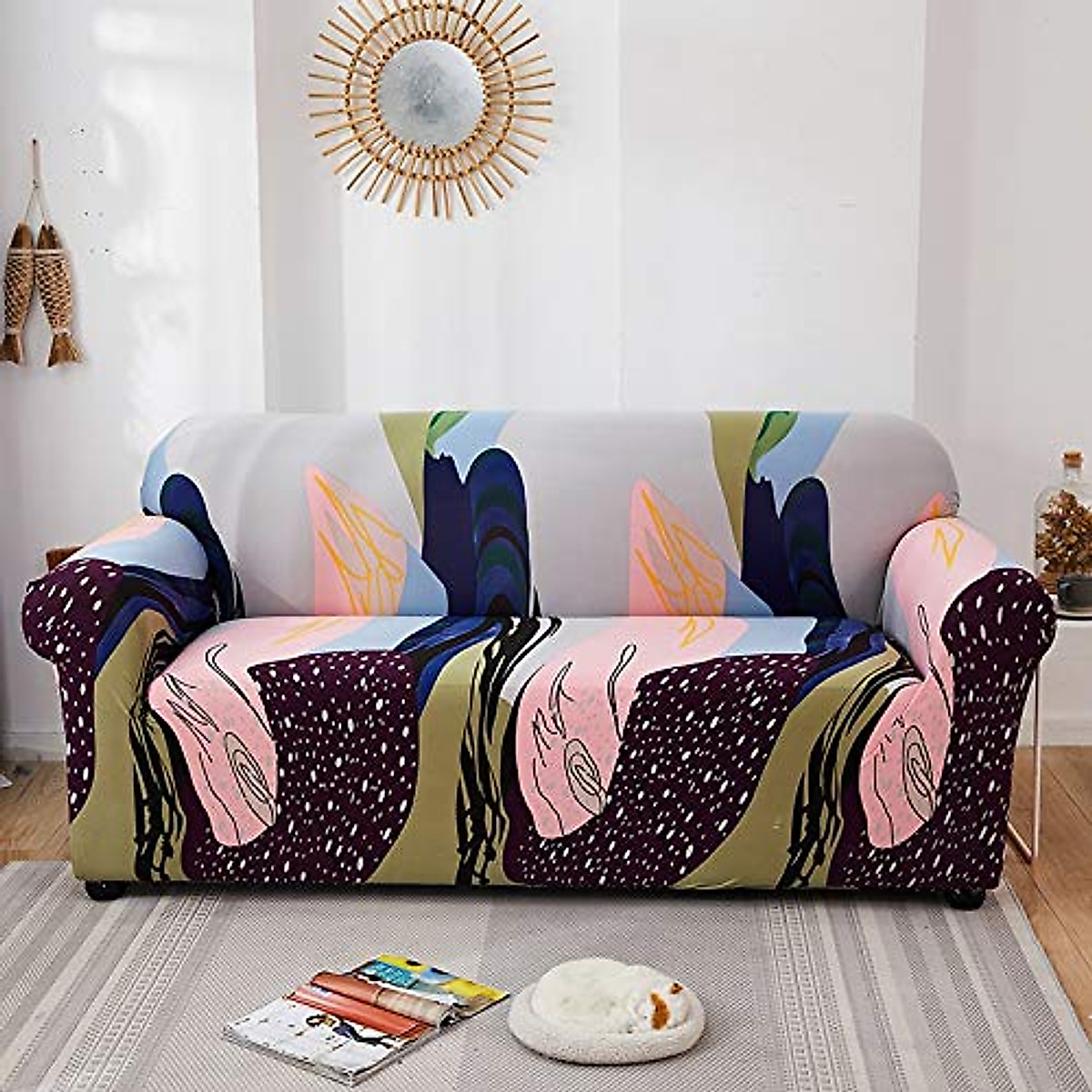 New Abstract Living Room Sofa Cover Elastic Stretch Cover Corner Sofa Cover 1/2/3/4 seat Home Decoration Sofa Cover A4 4 Seater