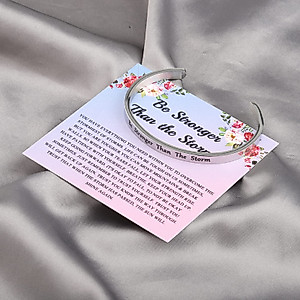 FEELMEM Encouragement Recovery Gifts Be Stronger Than the Storm Cuff Bangle Bracelet Cancer Survivor Awareness Gift Motivational Jewelry (Be Stronger-cuff)