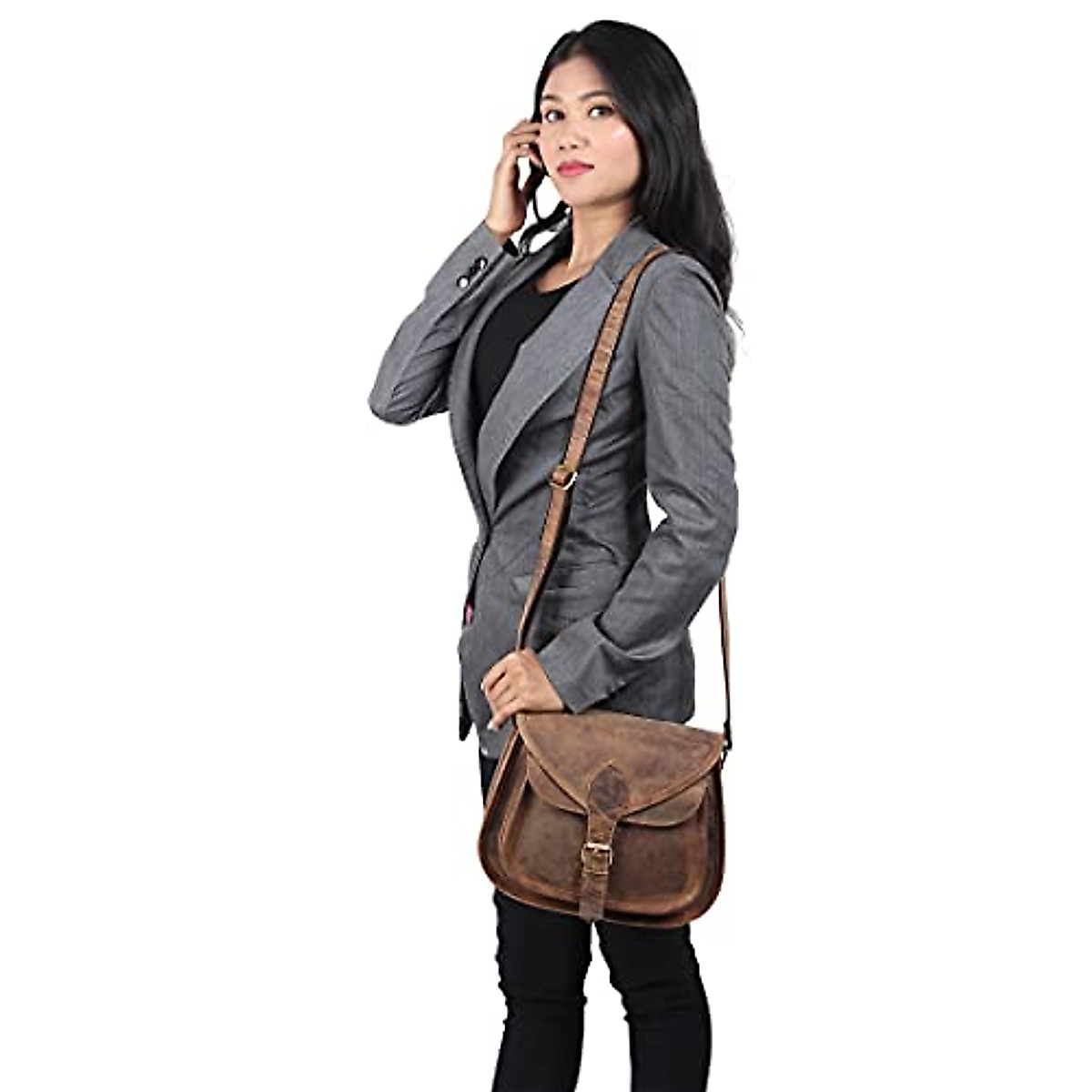 Leather Crossbody Bag for women purse tote ladies bags satchel travel tote shoulder bag by KPL (Distressed Tan)