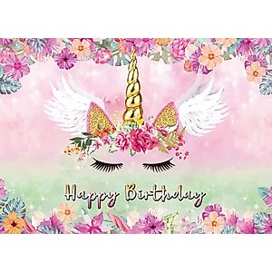 LTLYH 7x5FT Unicorn Birthday Backdrop Unicorn Birthday Decorations for Girls Unicorn Photo Backdrop Unicorn Banner Supplies Studio Props A054