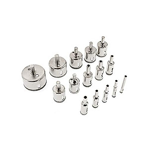 BEAMNOVA Set of 16 Diamond Drill Bits with Jig Ceramic Tile Hole Drilling Set Kit 6mm-50mm 1/4~2 Inch Hole Saw Set for Glass Stone Granite Marble