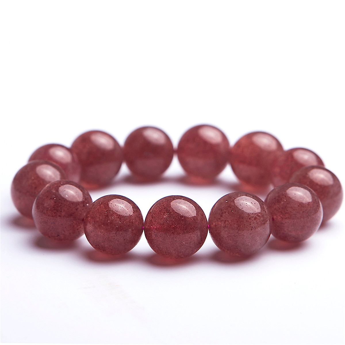 18mm Genuine Gemstone Bracelet Natural Strawberry Quartz Crystal Round Bead Jewelry