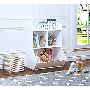 UTEX Toy Storage Organizer, 40" Kids Toy Storage Cubby with Bins,Toy Boxes and Storage for Playroom,Bedroom,Nursery School,White
