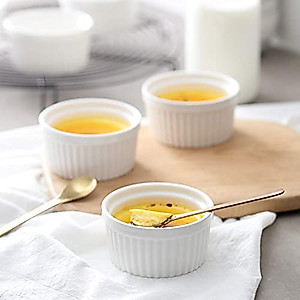 DOWAN 4 oz Ramekins for Creme Brulee Porcelain Ramekins Oven Safe, Classic Style Ramekins for Baking Souffle Ramekins Bowls, Set of 6, White
