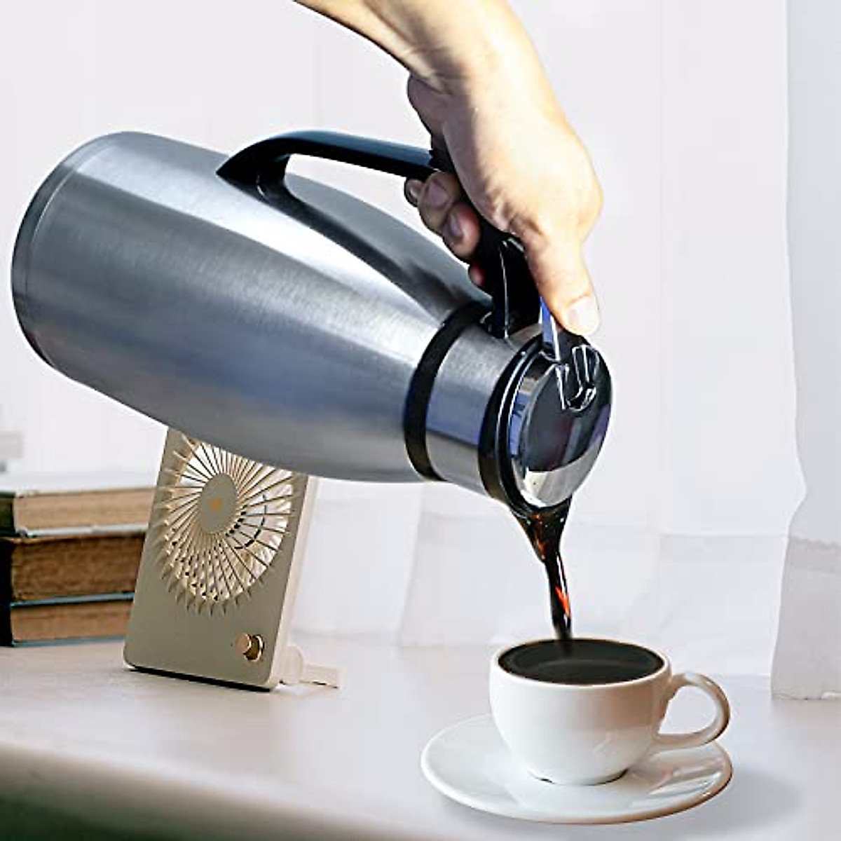 Thermal Coffee Carafe 102OZ, Goteble Double Wall Vacuum Flask, 3L Large Capacity Suitable for Large Family and Small Party Silver