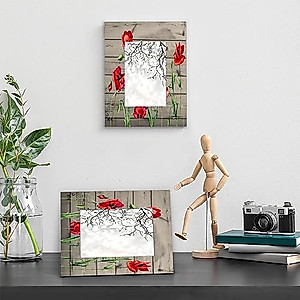 Bardic 4x6Picture Frames, Red Poppy Wooden Photo Frame Fits 3x5 with Mat or 4x6 Without Mat Photo Frames for Wall Mounting or Tabletop Display for Home Gallery Decor
