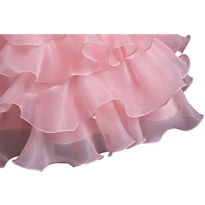 Myosotis510 Girls' Lace Princess Wedding Baptism Dress Long Sleeve Formal Party Wear for Toddler Baby Girl (Ruffle Pink, 6 Years)